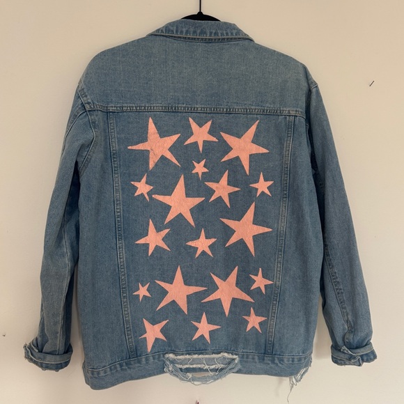 Jackets & Coats | Cute Denim Jacket With Pink Star Back Panel | Poshmark